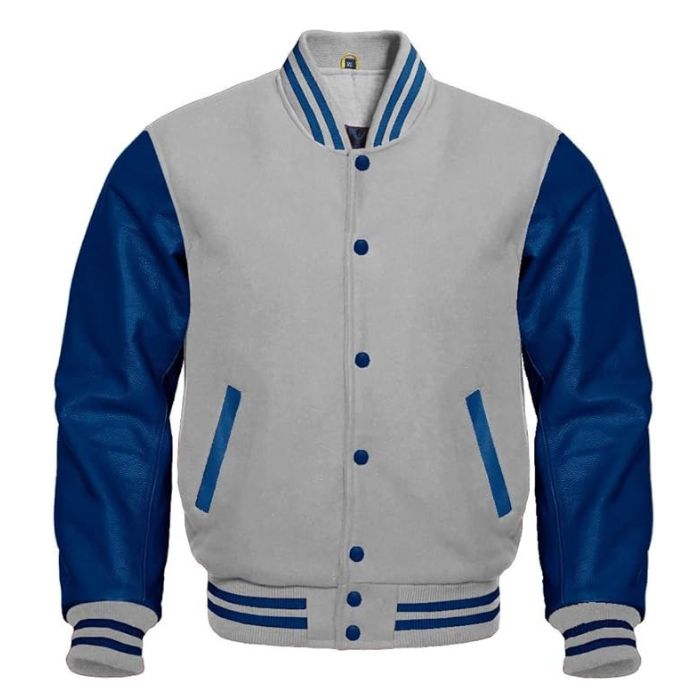 Gray and Blue Varsity Jacket | Shiny & Stylish